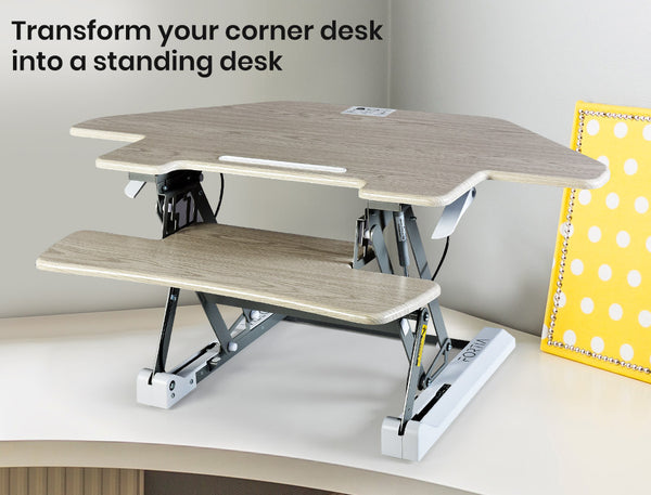 Fortia Height Adjustable Corner Standing Desk - Beech - No More Pain ...